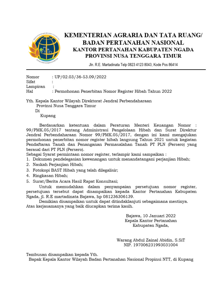 Permohonan Nomor Register Hibah | PDF
