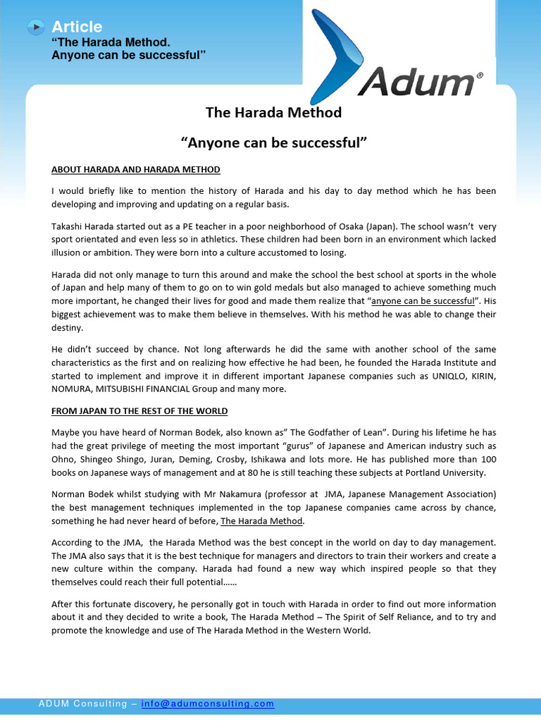 The Harada Method. Anyone Can Be Successful 20130624 v1 | PDF