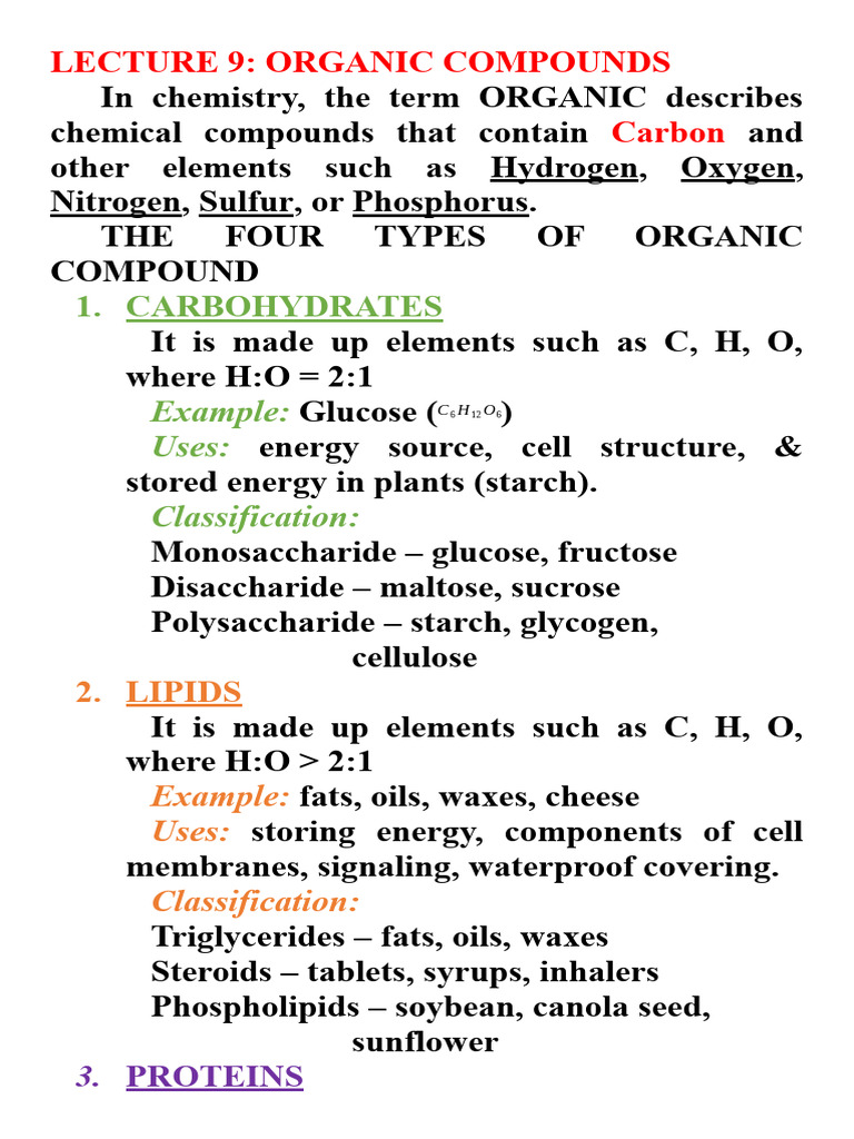 Organic Compounds (Carbohydrates, Lipids, Proteins, Nucleic Acid) | PDF ...