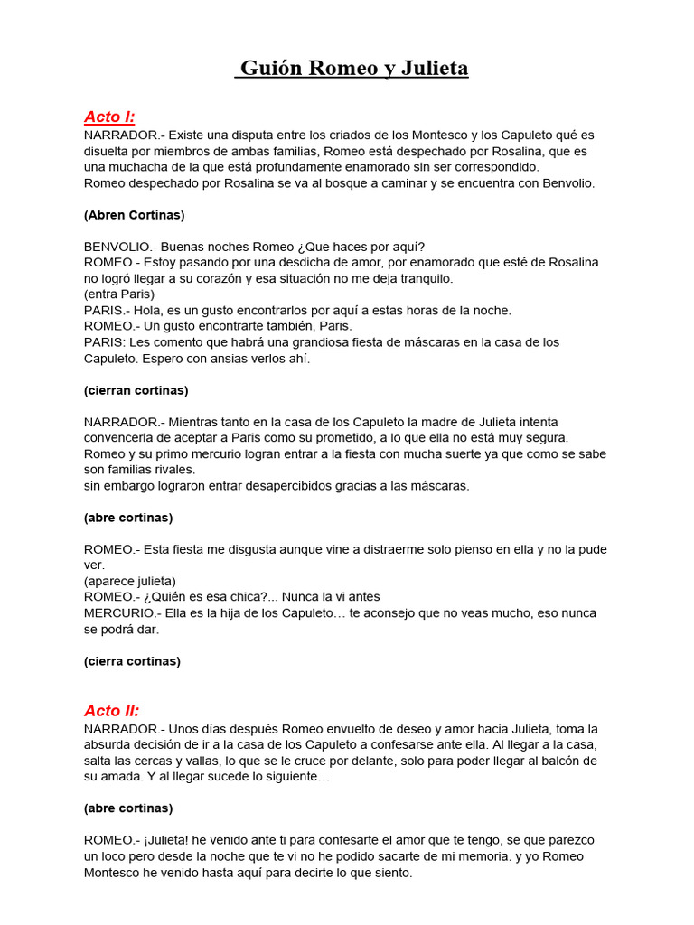 Guión Romeo y Julieta | PDF | Romeo y Julieta | Historias de amor