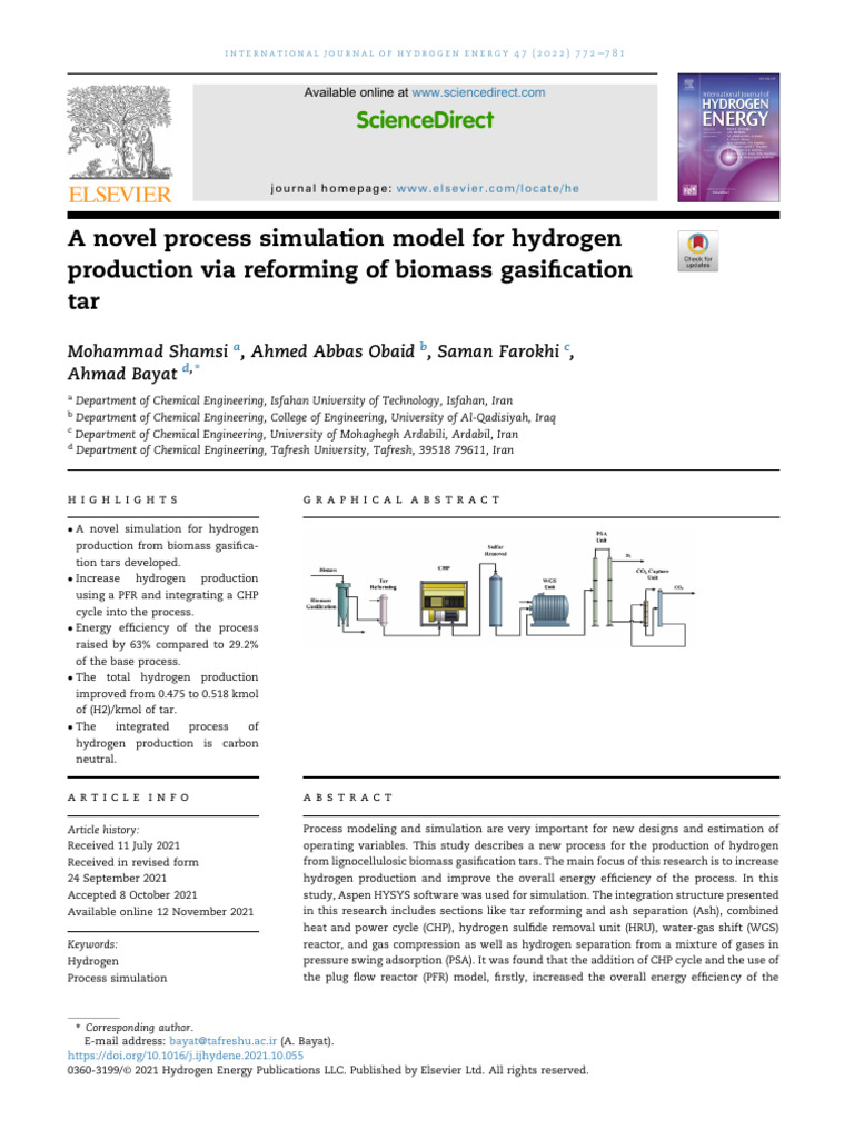 A Novel Process Simulation Model For Hydrogen Production Via Reforming ...