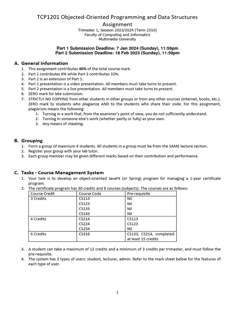 Tcp1201 Assignment Pdf Class Computer Programming Inheritance Object Oriented Programming 4045