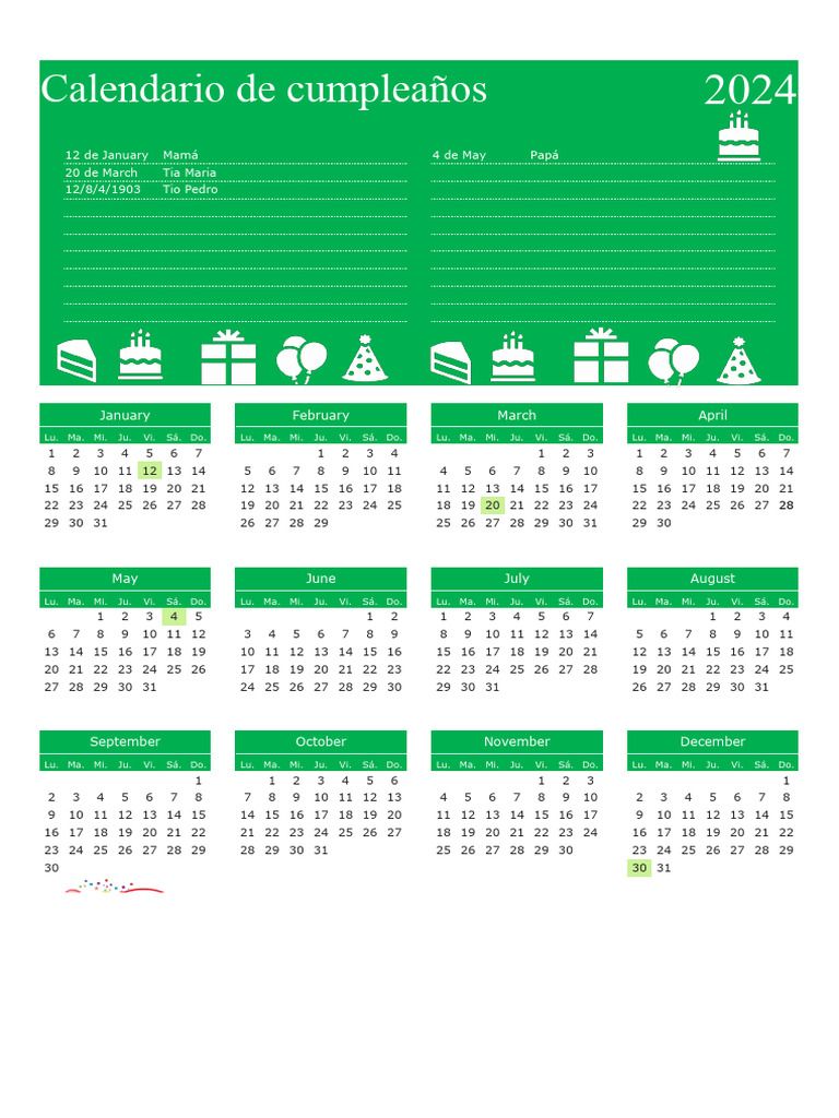 Fechas de Cumpleaños 2024 | PDF