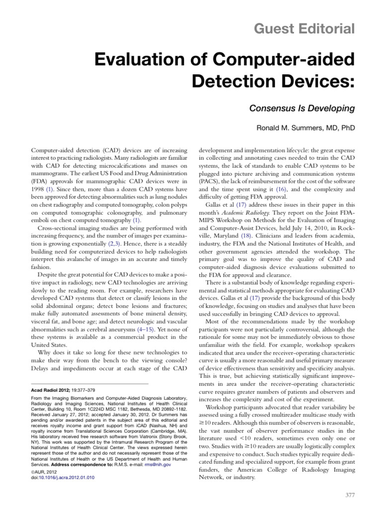 Evaluation of Computer Aided Detection Devices Xac 2 | PDF | Radiology ...