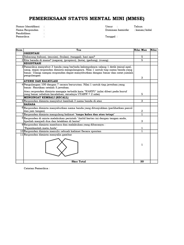 Form Pemeriksaan Status Mental | PDF