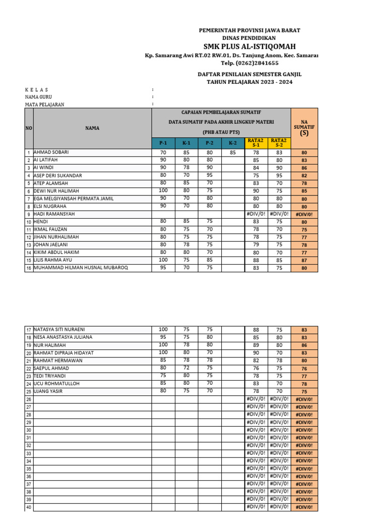 Format Penilaian Erapor Ganjil Kelas Xi-Mm | PDF