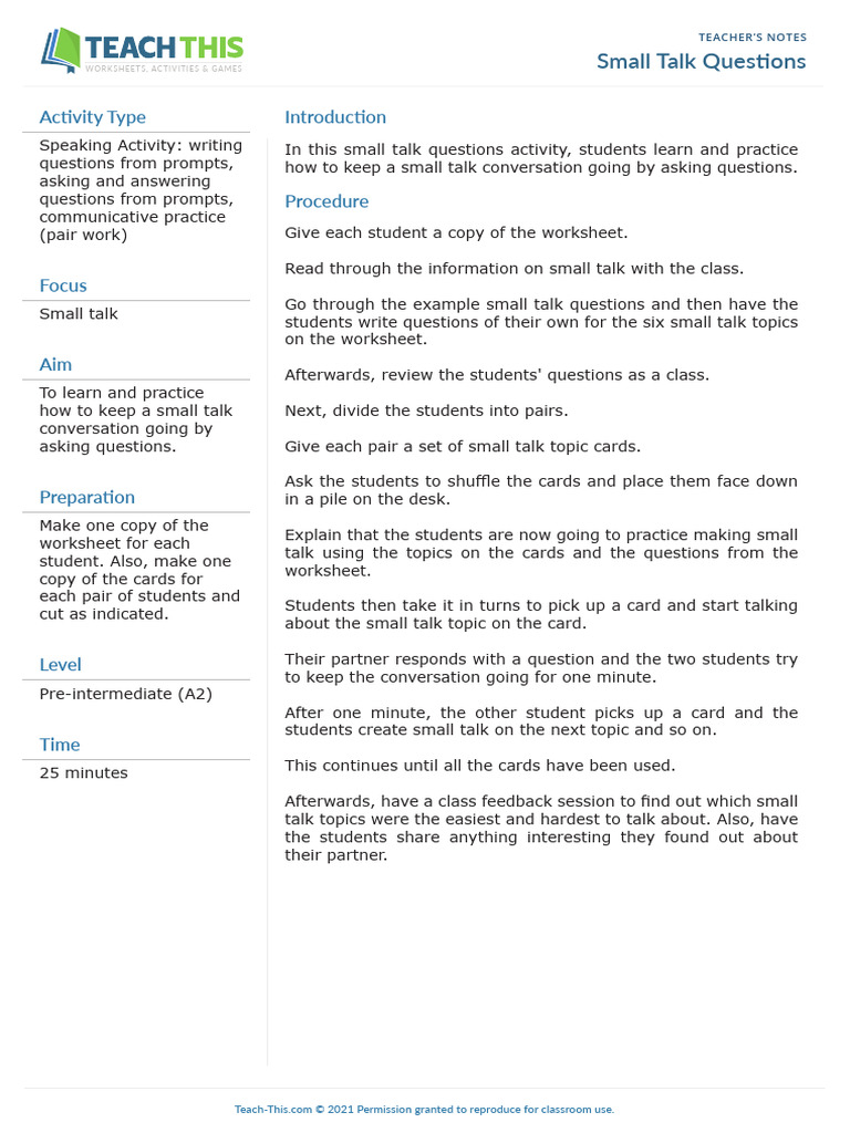 small-talk-questions | PDF | Question | Communication