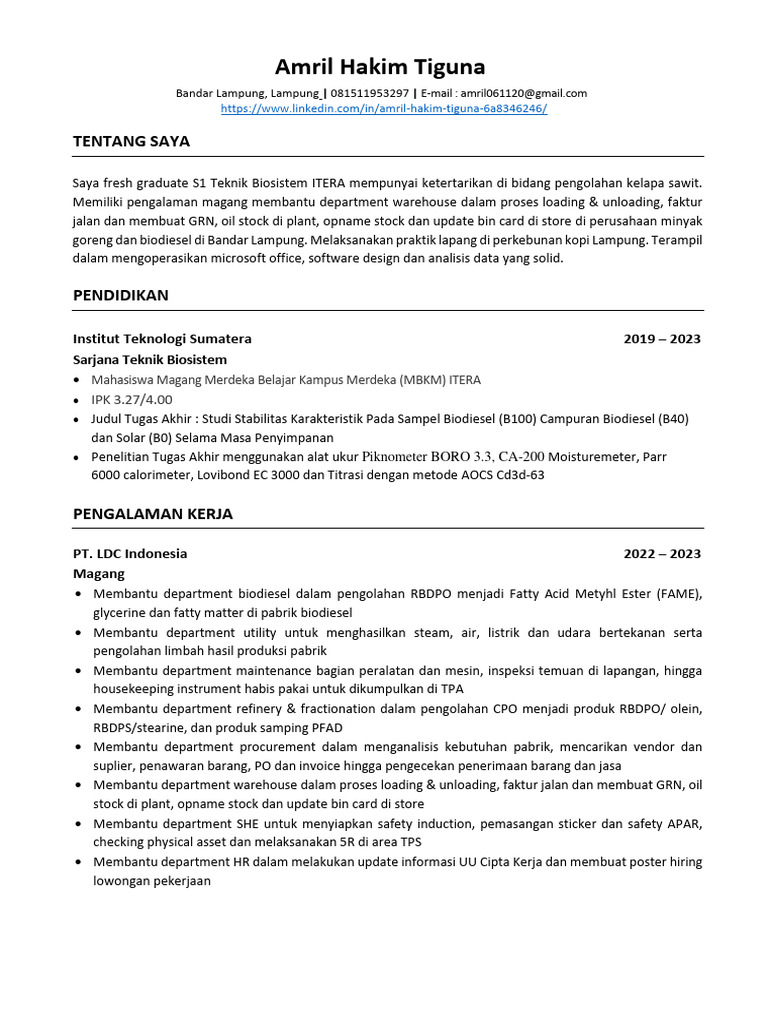 CV - Amril Hakim Tiguna - CV. Lautan Baja Sukses | PDF | Bisnis | Seni
