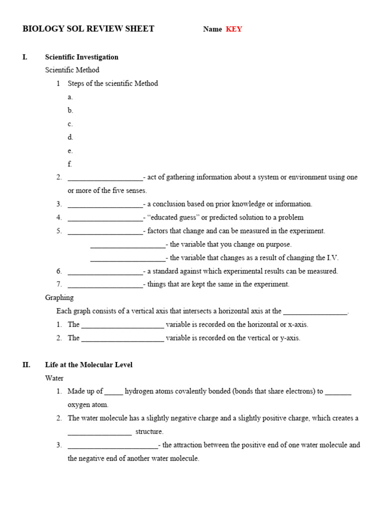 Biology SOL Review Packet Key | PDF | Meiosis | Rna