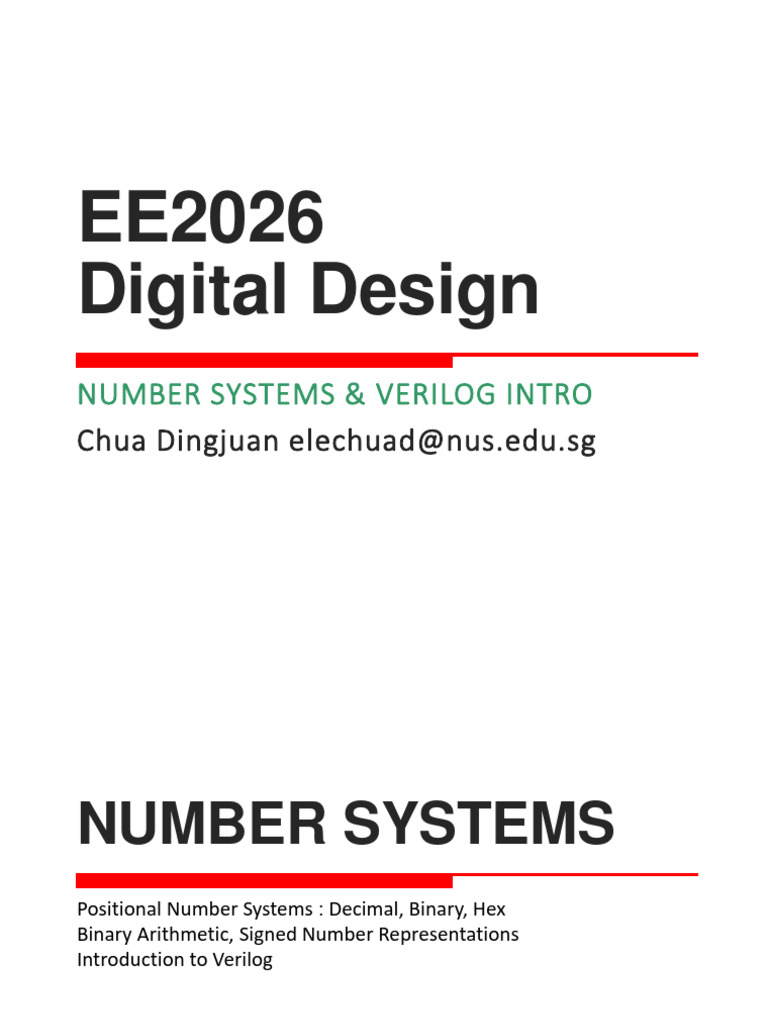 EE2026 L1 NumberSystems VerilogIntro | PDF | Hardware Description Language | Division (Mathematics)