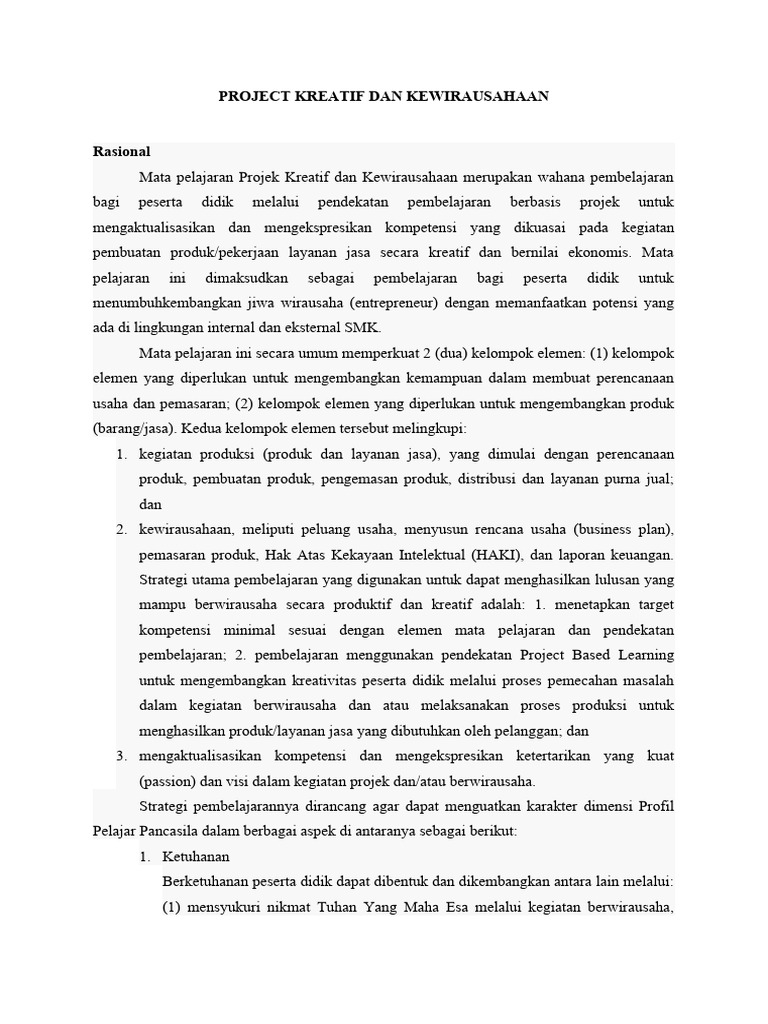Modul PROJECT KREATIF DAN KEWIRAUSAHAAN | PDF