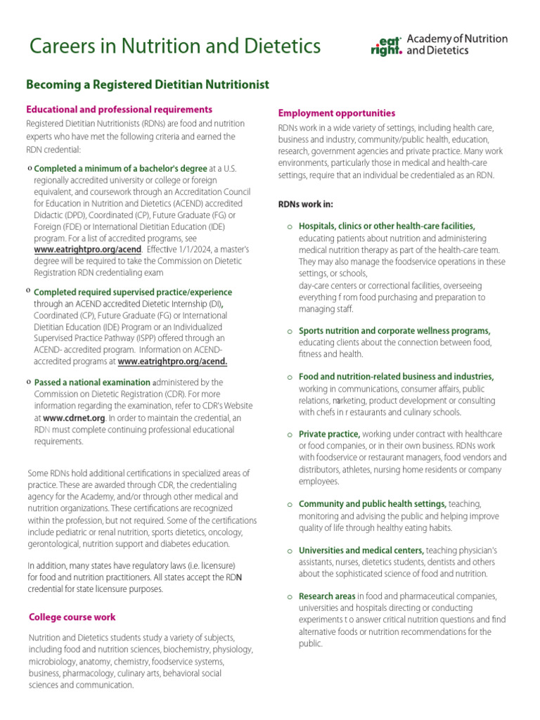 Career Paths in Nutrition & Dietetics | PDF | Dietitian | Health Care