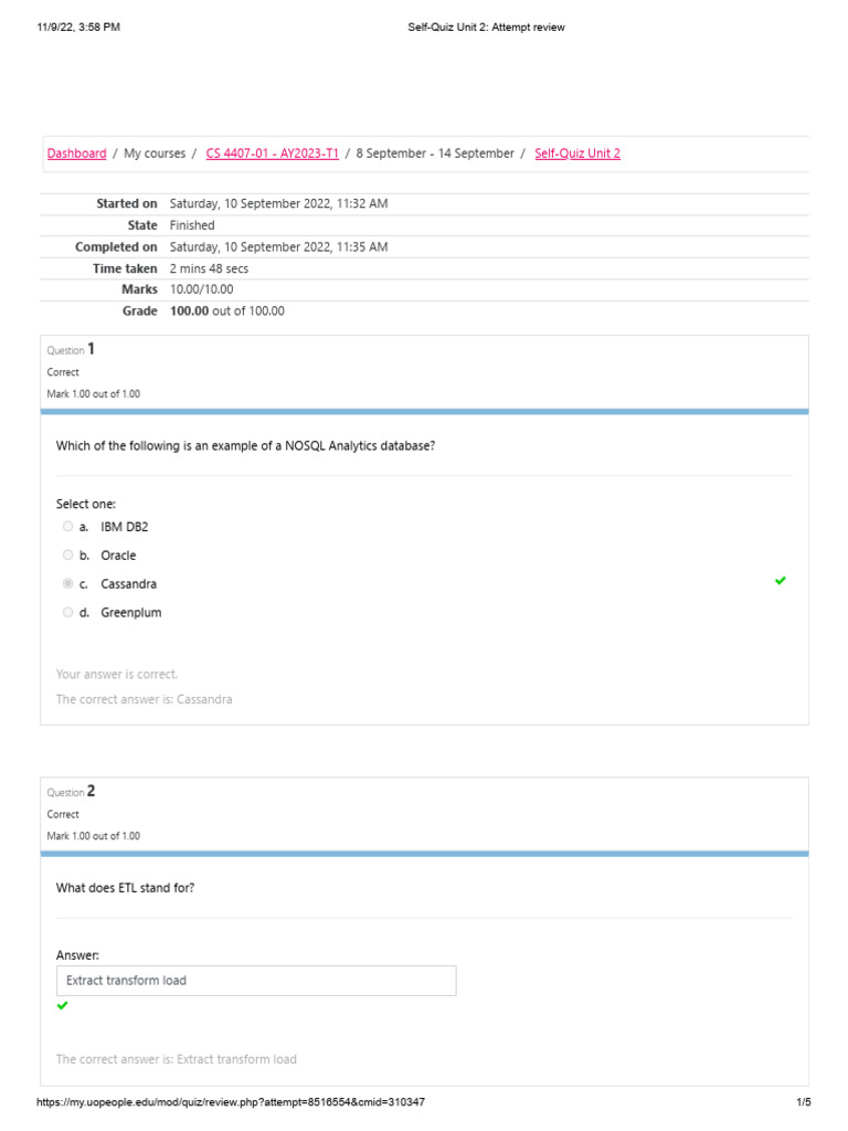 Self-Quiz Unit 2 - Attempt Review | PDF | No Sql | Databases