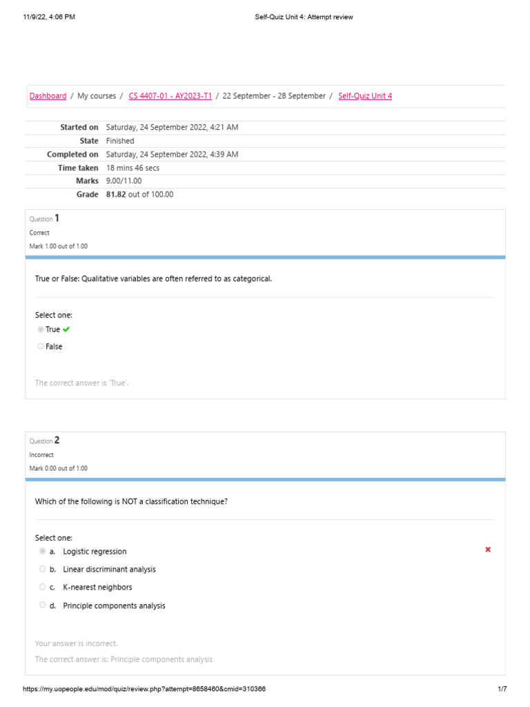 Data Science Quiz Review | PDF | Statistical Classification | Principal Component Analysis