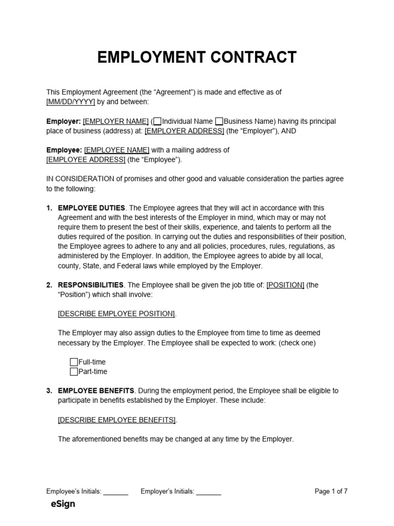 Employment Contract Template | PDF | Finance & Money Management