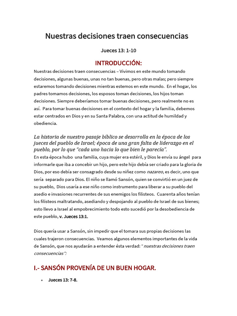 Nuestras Decisiones Traen Consecuencias | PDF | Sansón