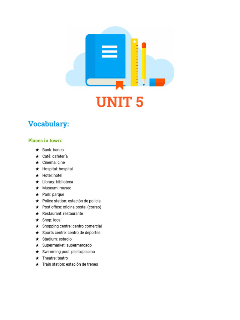 Town Vocabulary and Grammar Guide | PDF | Syntax | Linguistics