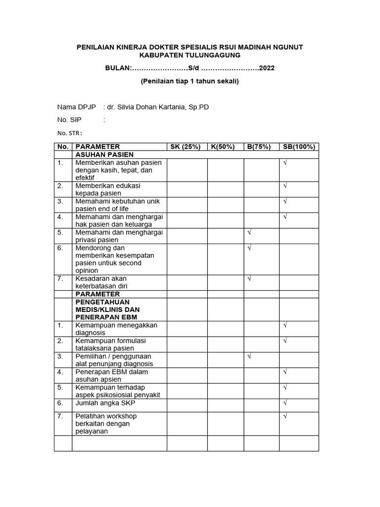Penilaian Kinerja Dokter Spesialis | PDF