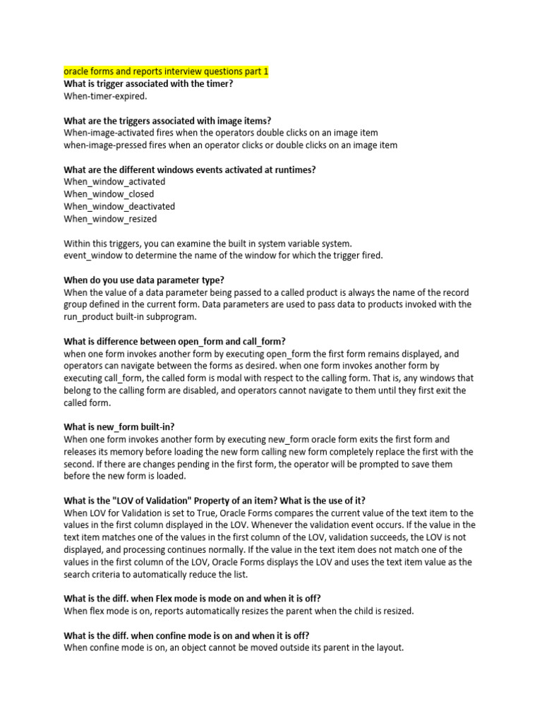 Oracle Forms And Reports Interview Questions Part 1 Pdf Parameter Computer Programming