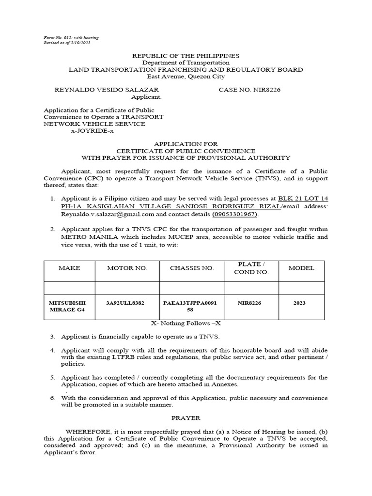 TNVS Application Form (6 Copy) | PDF | Government