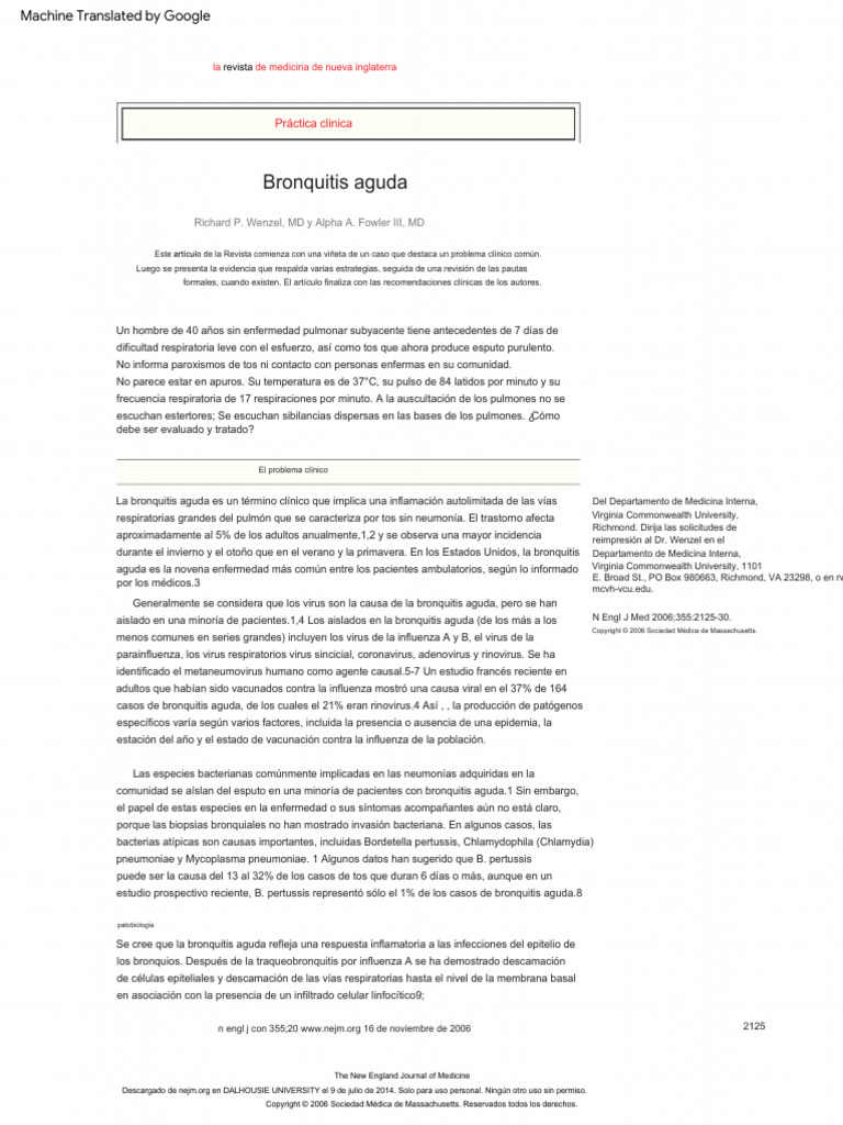 Acute Bronqu Nejm | PDF | Bronquitis | Tos