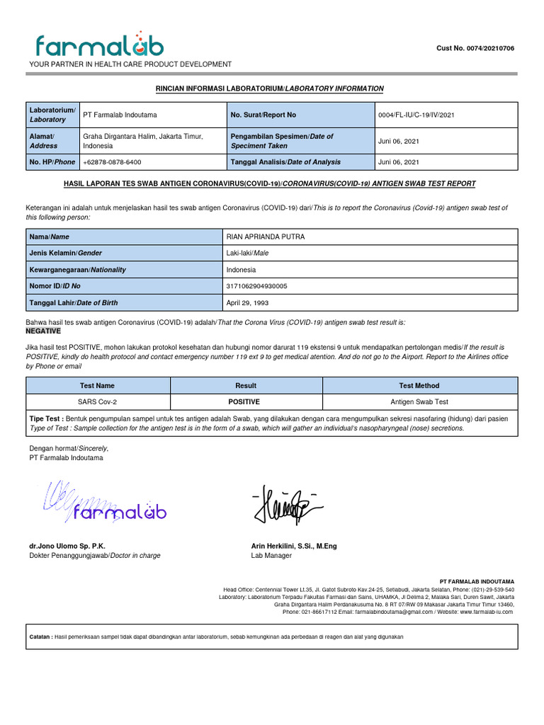 Contoh Surat Antigen | PDF
