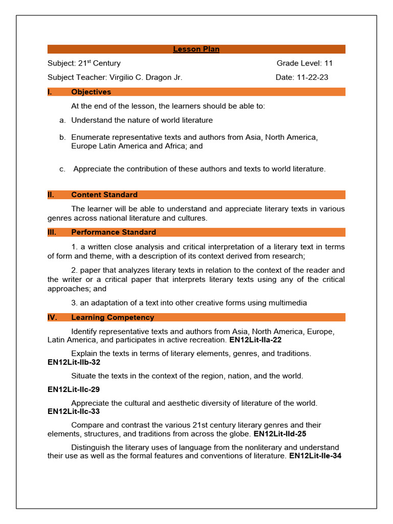 Lesson Plan 1 | PDF | Lesson Plan | Genre