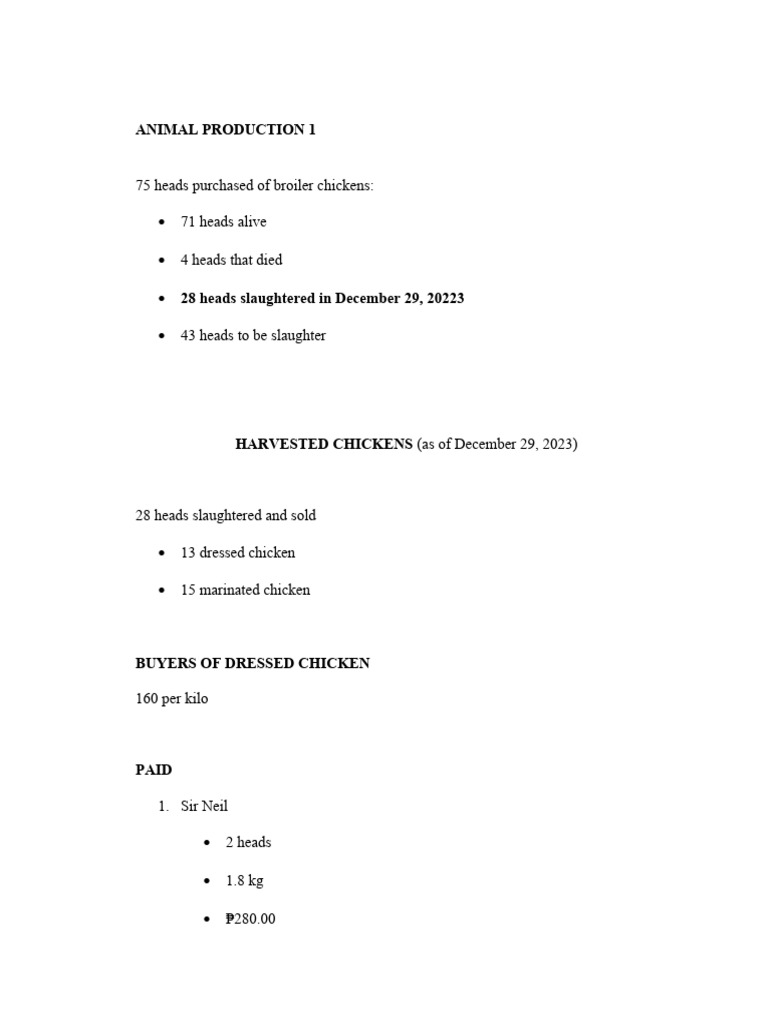 Chicken Production and Sales Report 2023 | PDF | Cooking, Food & Wine ...
