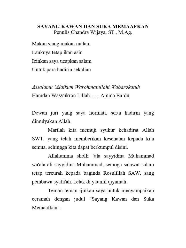 Sayang Kawan Dan Suka Memaafkan | PDF