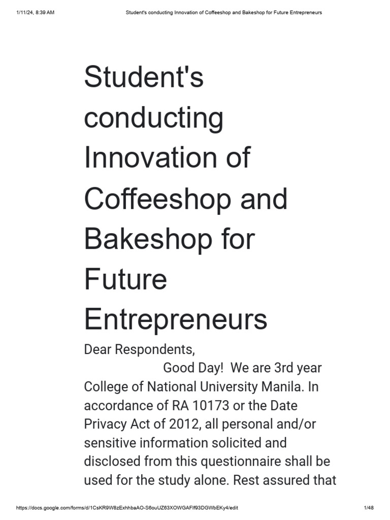 Entrepreneurship Questionnaire - Google Forms | PDF | Bakery | Coffeehouse