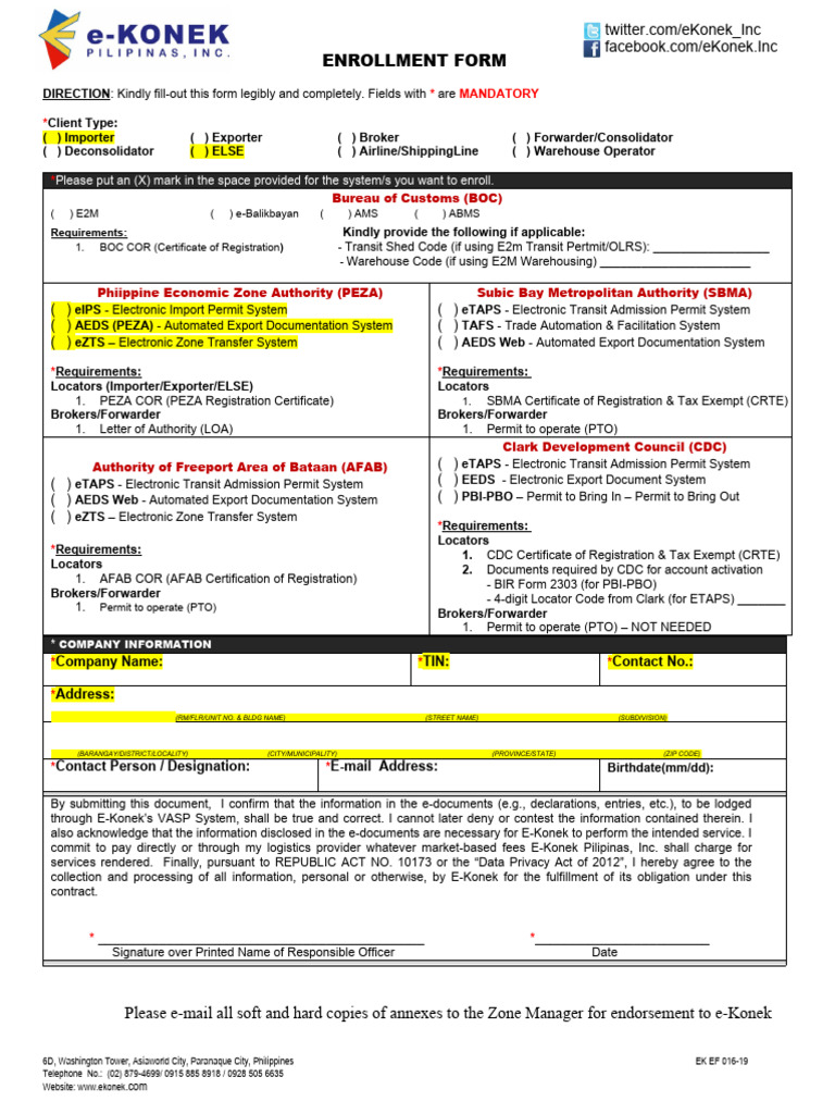 E-Konek Enrollment Form Guide | PDF | Economies | Business