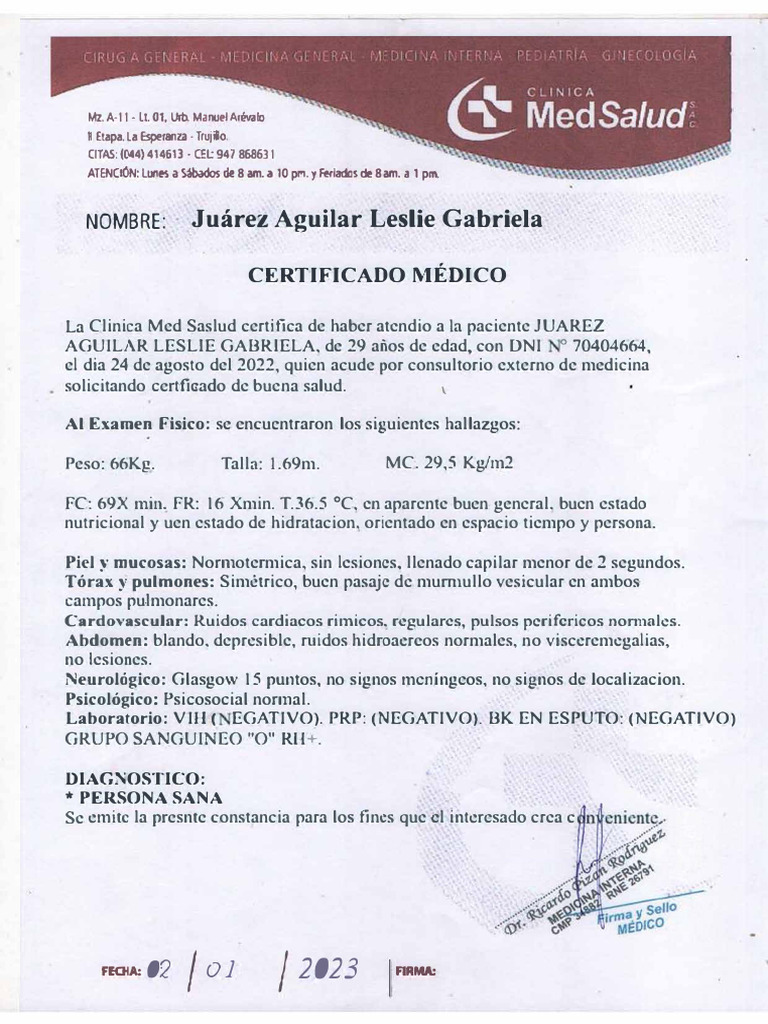 Certificados de Salud Fisica y Mental- Juarez Aguilar Leslie | PDF ...