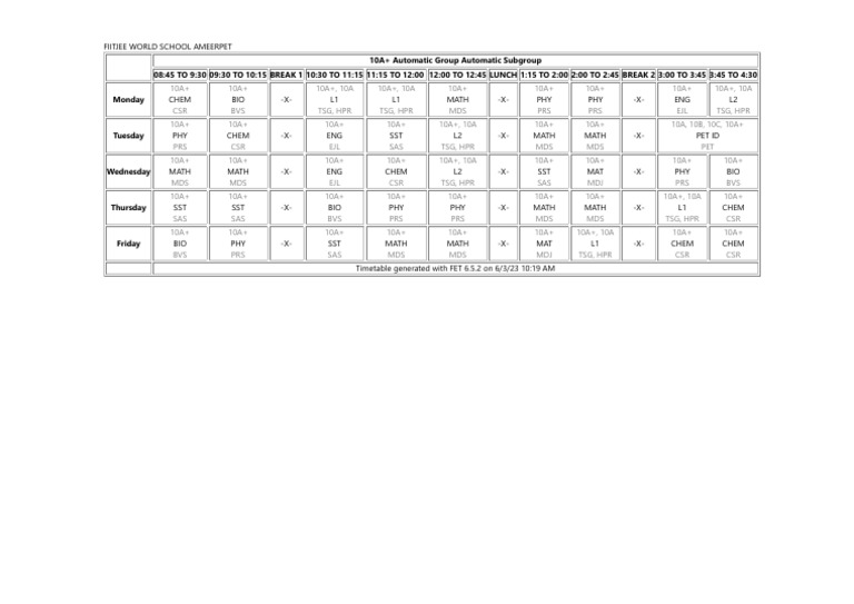 10a+ Time Table | PDF