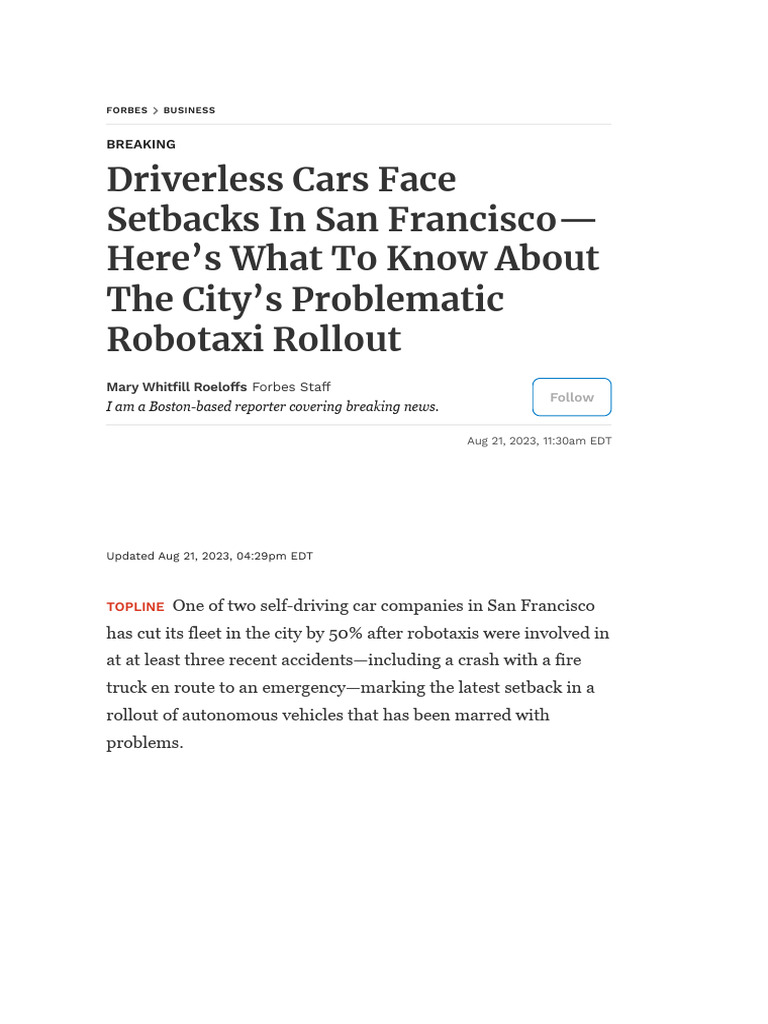 Driverless Cars Face Setbacks in San Francisco-Here's What To Know ...