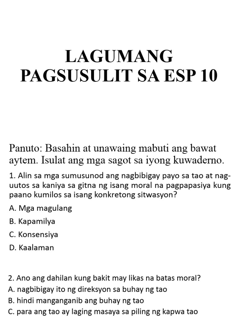 Lagumang Pagsusulit Sa Esp 10 | PDF