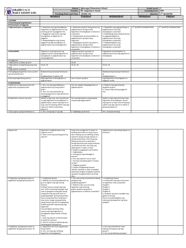 DLL - Epp 5 - Q3 - W10 | PDF