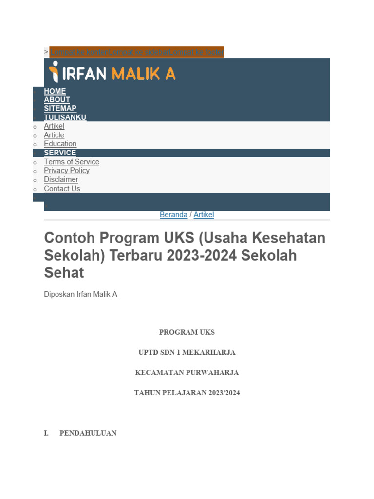 Program Tahunan Uks 2023.2024 | PDF