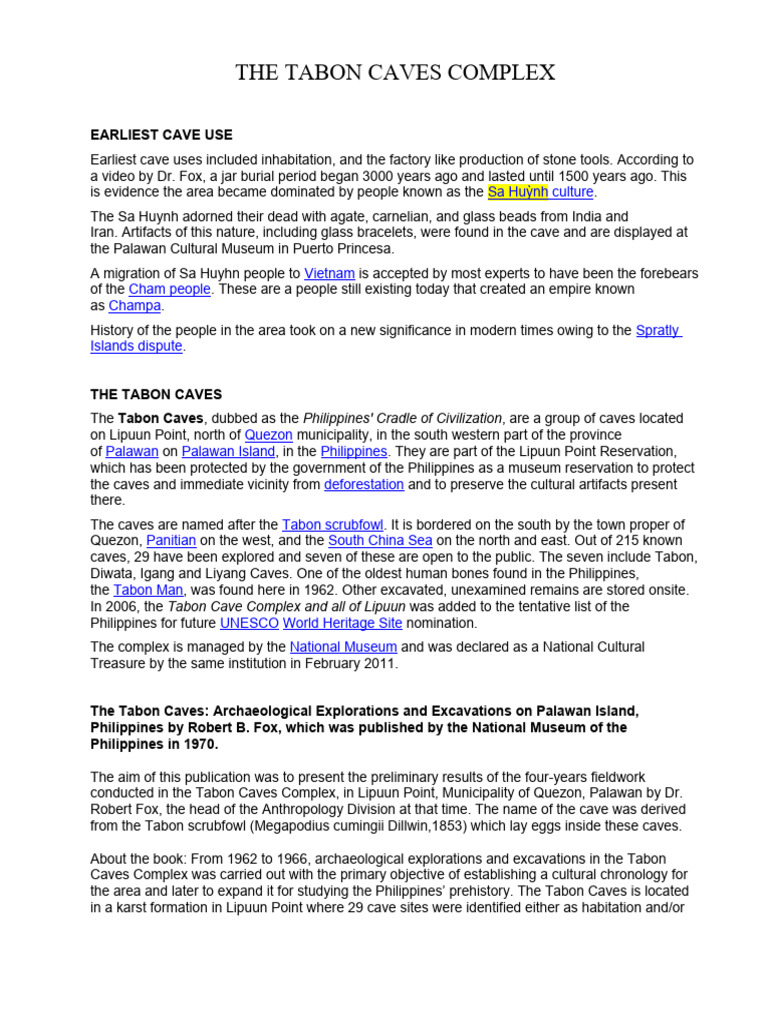 The Tabon Cave Complex | PDF