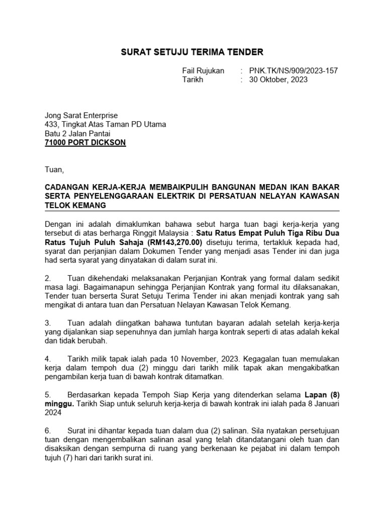 Surat Setuju Terima - 157 | PDF