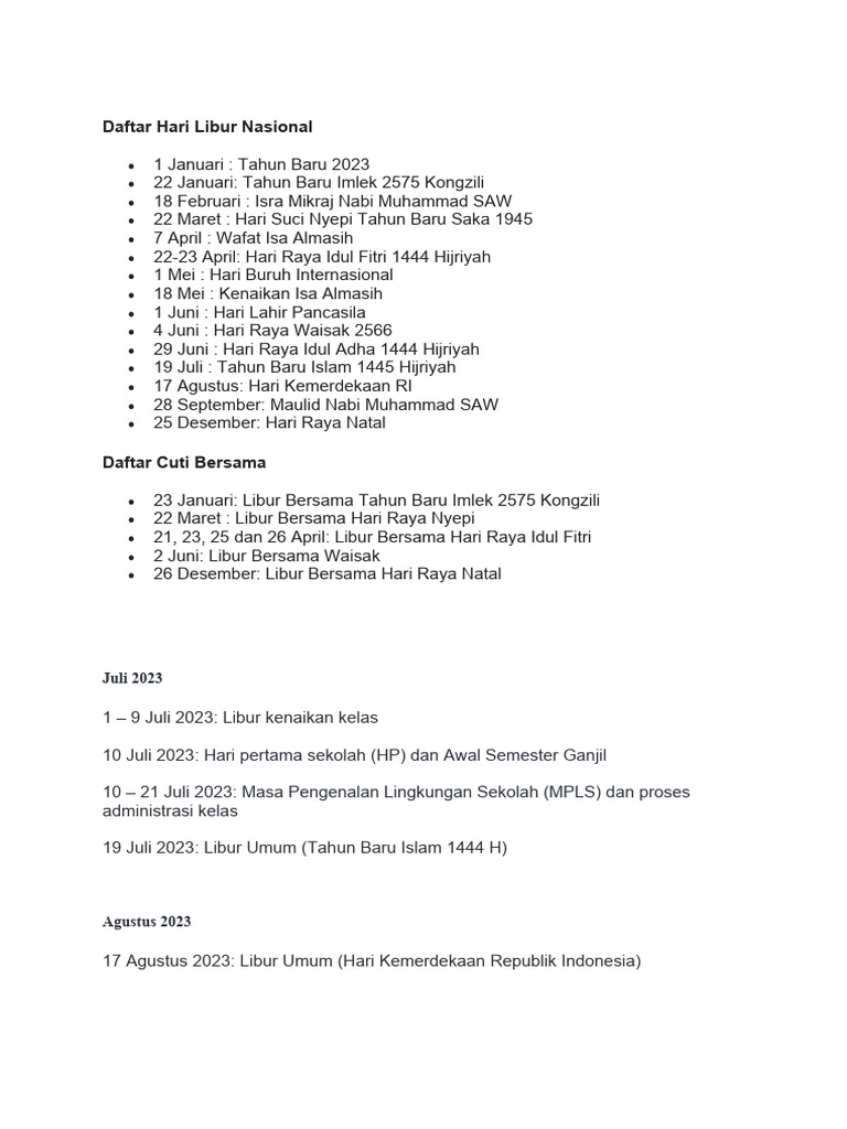 Daftar Hari Libur Nasional | PDF