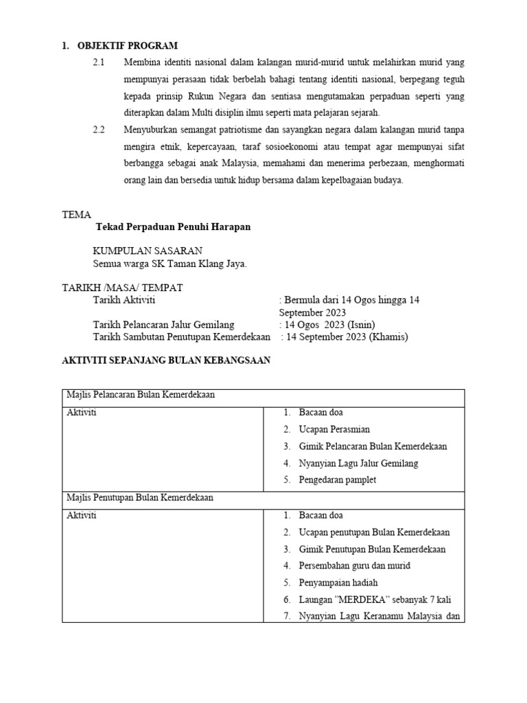 Tentatifdan Jawatankuasa Bulan Kemerdekaan | PDF Tentatifdan Jawatankuasa Bulan Kemerdekaan | PDF