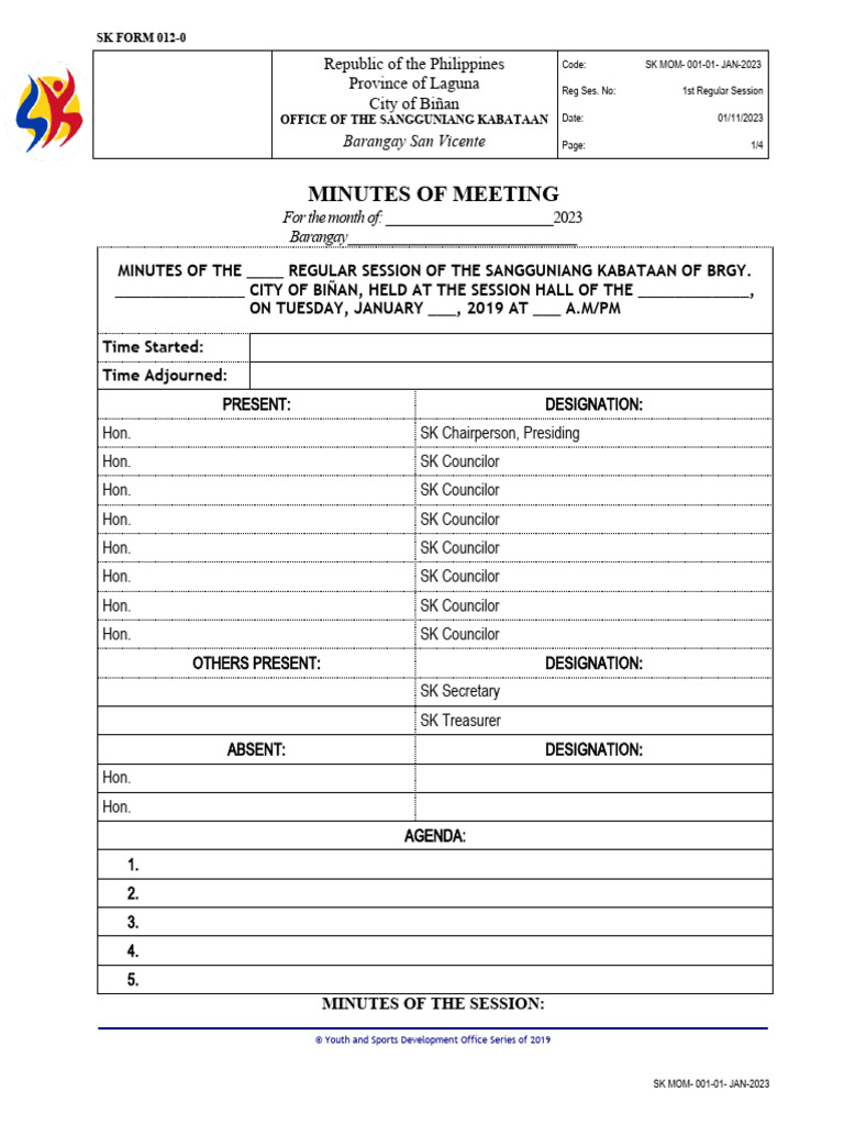 SK Form 012 SK Minutes of Meeting Template | PDF | Government