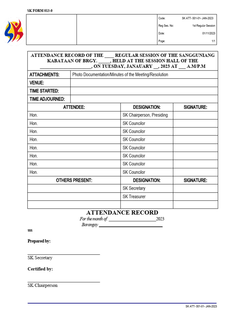 SK Attendance Record Template | PDF