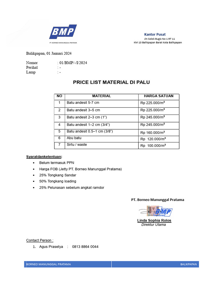 Price List Material BMP | PDF