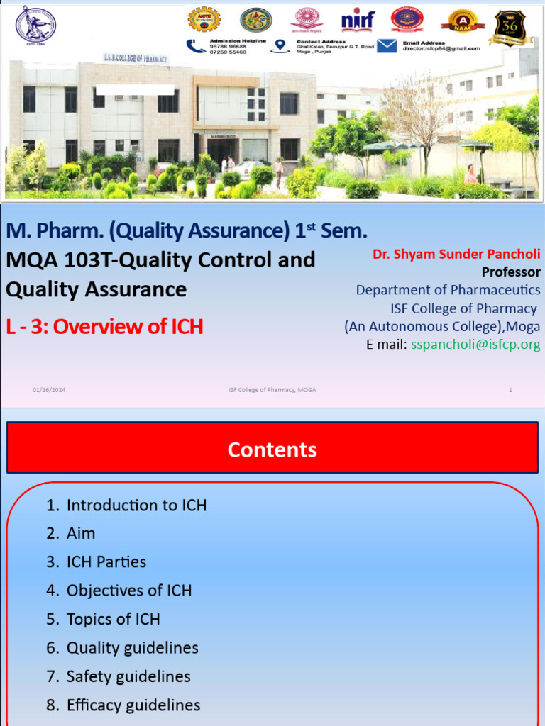 Overview of ICH Guidelines in Pharmacy | PDF | Life Sciences | Pharmacy
