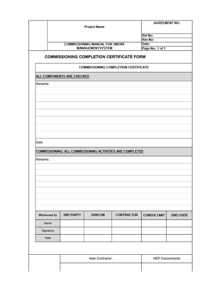 Commissioning Completion Certificate Form | PDF