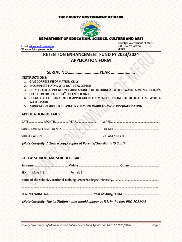 Meru County Bursary Form | PDF