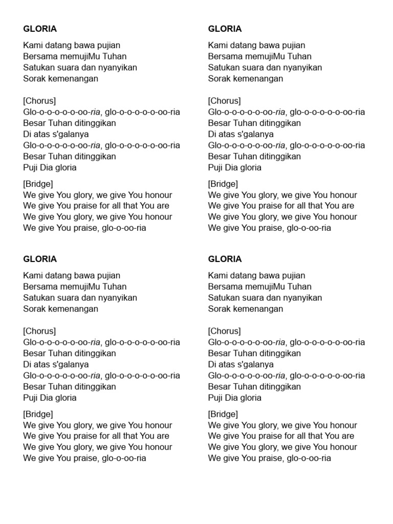 Gloria Worship Song Lyrics | PDF