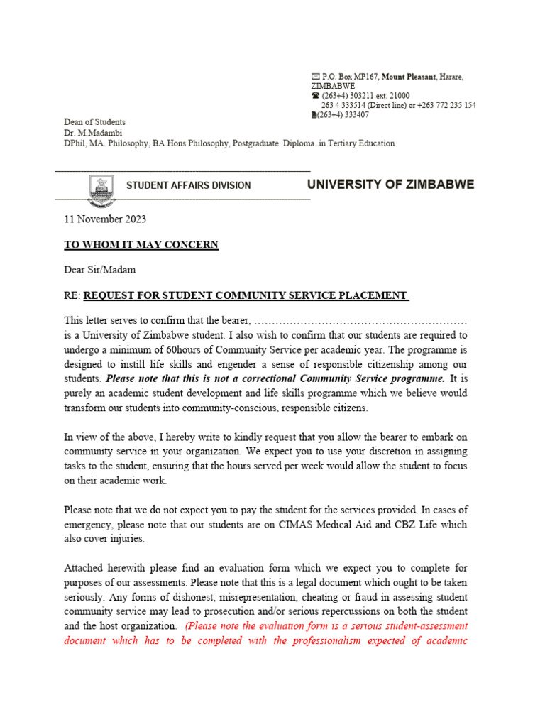 2023 Community Service Introductory Letter-1 | PDF