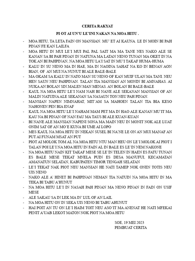 Cerita Rakyat Moa Hitu | PDF
